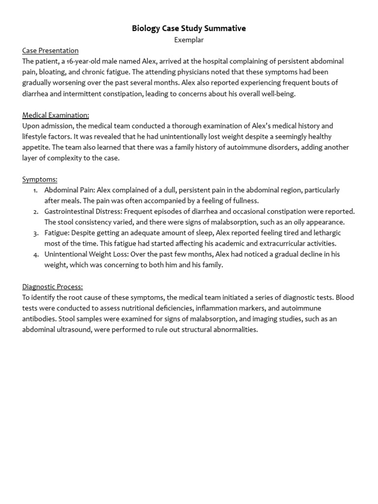 Biology Case Study Summative Exemplar | PDF | Coeliac Disease | Gluten