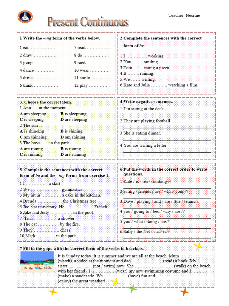 Present Continuous Grammar Drills Tests - 46103 | PDF