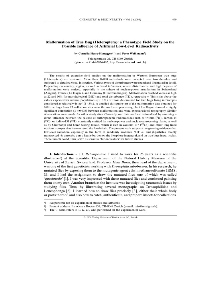 Chemistry Biodiversity - 2008 - Hesse Honegger - Malformation of True Bug Heteroptera A ...