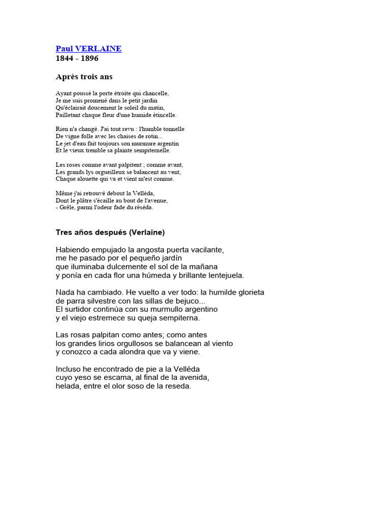 Paul VERLAINE-Après Trois Ans | PDF | Maison et jardin | Poésie Paul VERLAINE-Après Trois Ans | PDF | Maison et jardin | Poésie