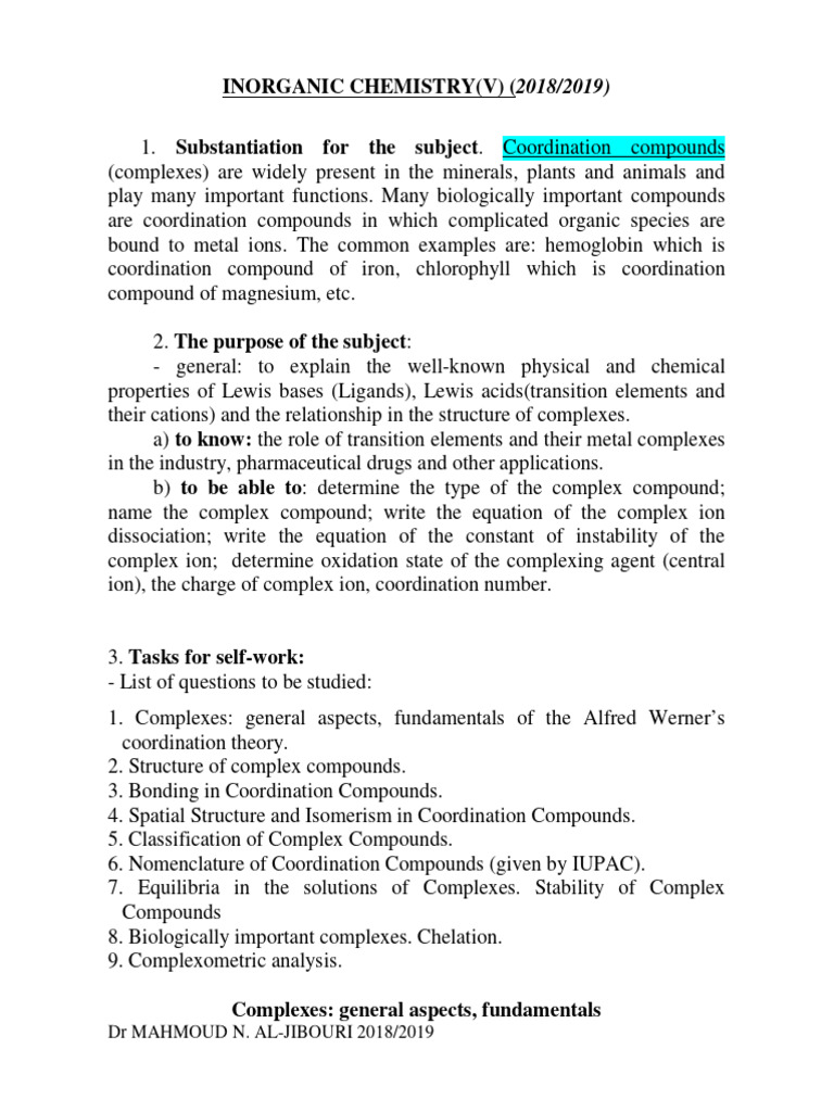Introduction To Coordination Chemistry | PDF | Coordination Complex | Ion