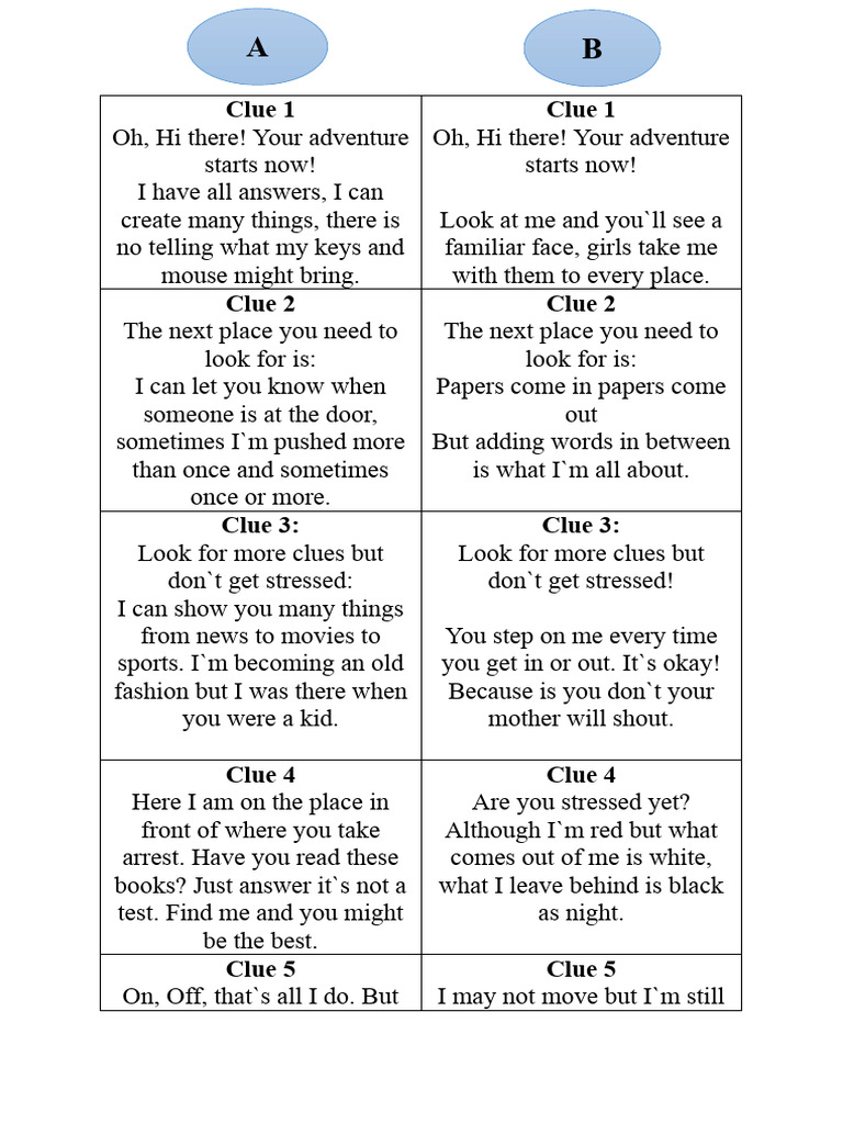 Kids' Rhyming Treasure Hunt Clues | PDF | Self-Improvement