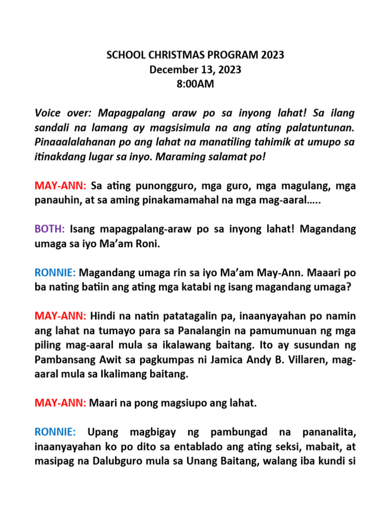 Emcee Script - School Christmas Program | PDF Emcee Script - School Christmas Program | PDF