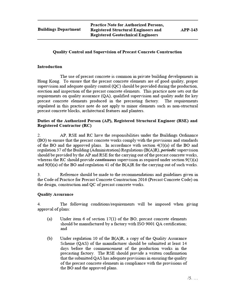 APP143 - Quality Control and Supervision of Precast Concrete ...