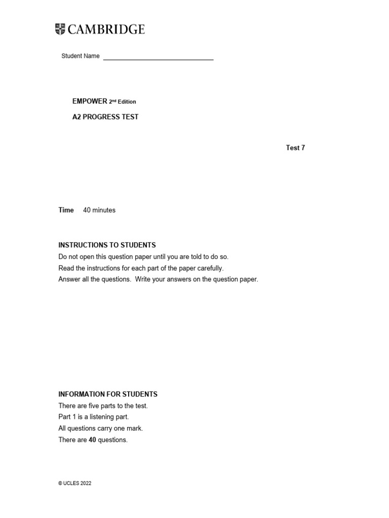 Unit Progress Test 7 - Version A | PDF Unit Progress Test 7 - Version A | PDF