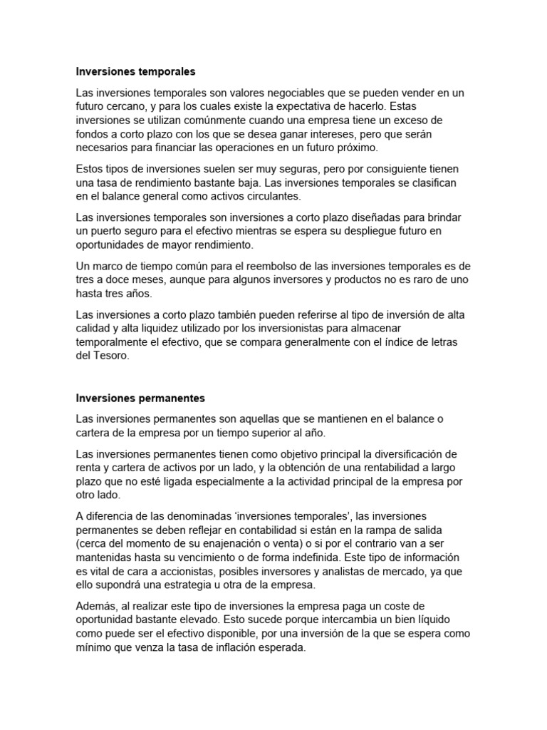 Inversiones Temporales | PDF | Compartir (Finanzas) | Inversiones