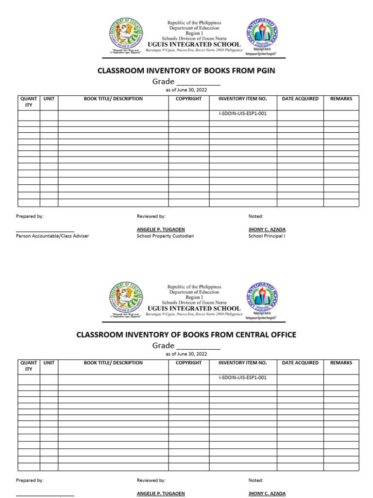 Classroom Inventory Books | Download Free PDF | Inventory | Logistics