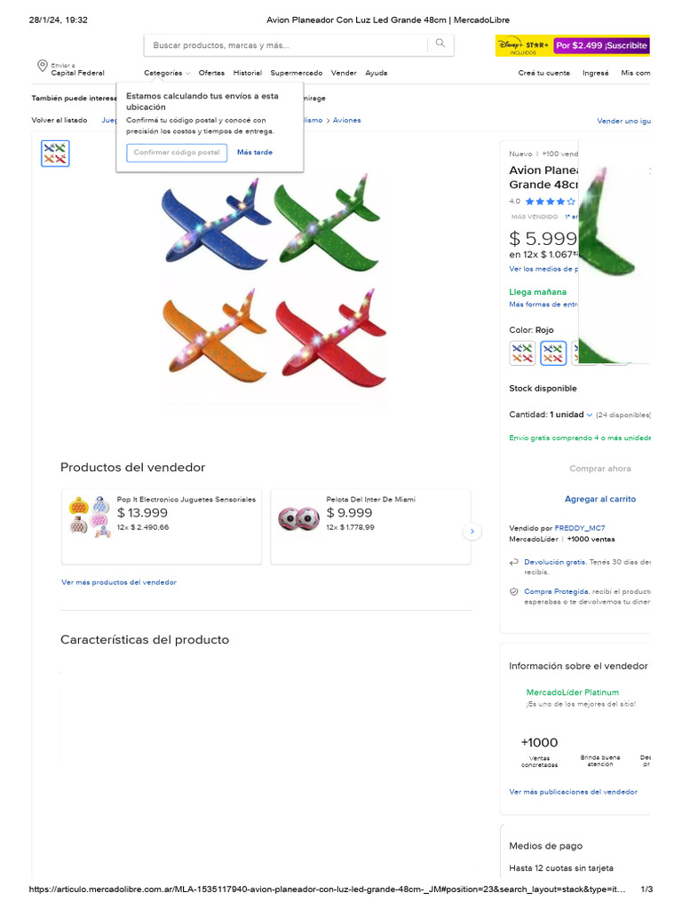 Avion Planeador Con Luz Led Grande 48cm | PDF | Diodo emisor de luz | Ligero