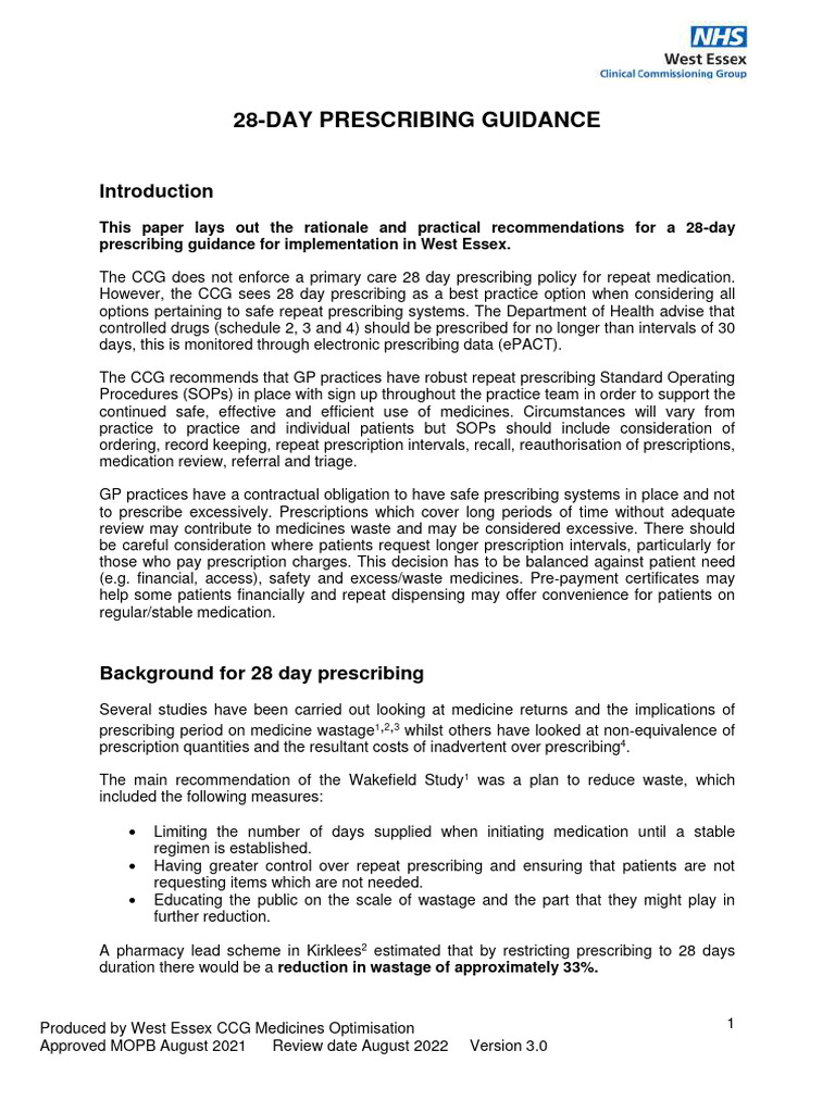 28-Day Prescribing Guidance Overview | PDF | Medical Prescription ...