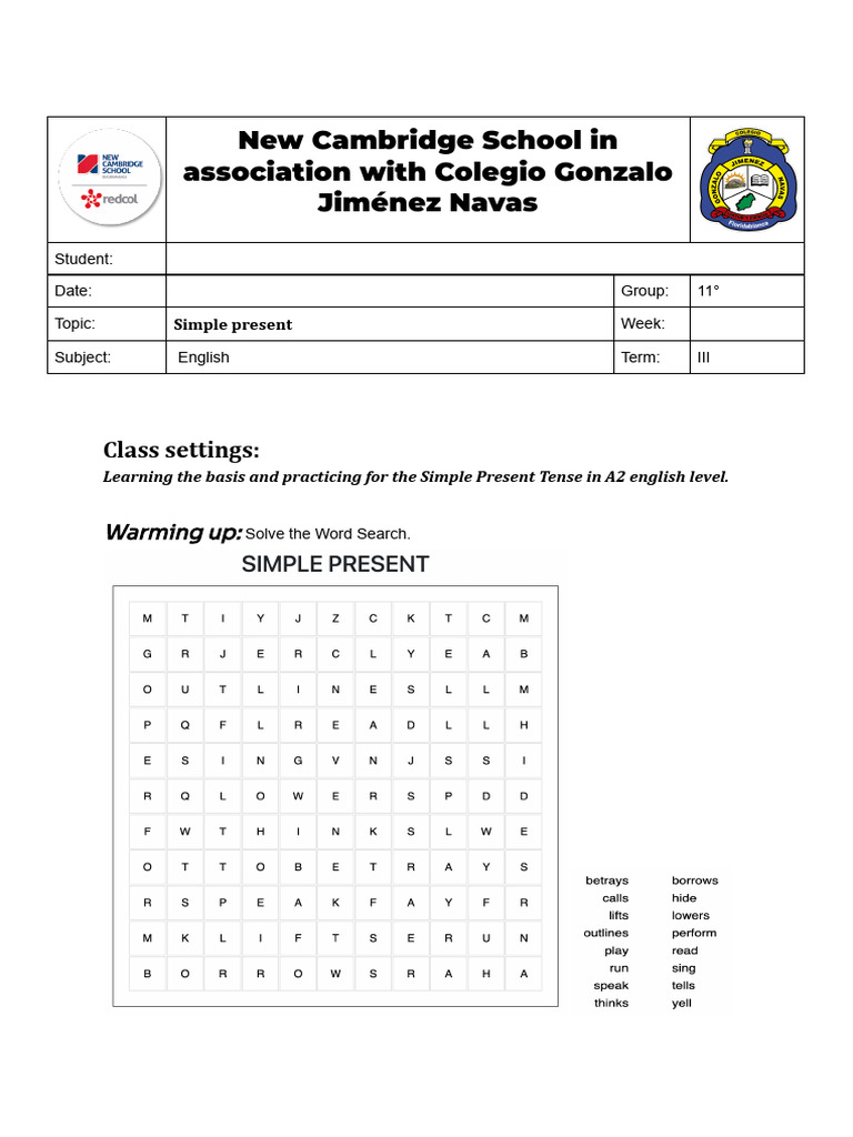 English SIMPLE PRESENT WORKSHEET | PDF