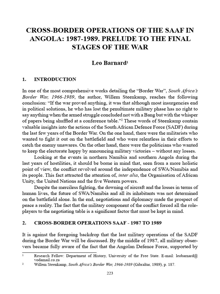 Cross-Border Operations of The Saaf in Angola - 1987-1989 | PDF ...