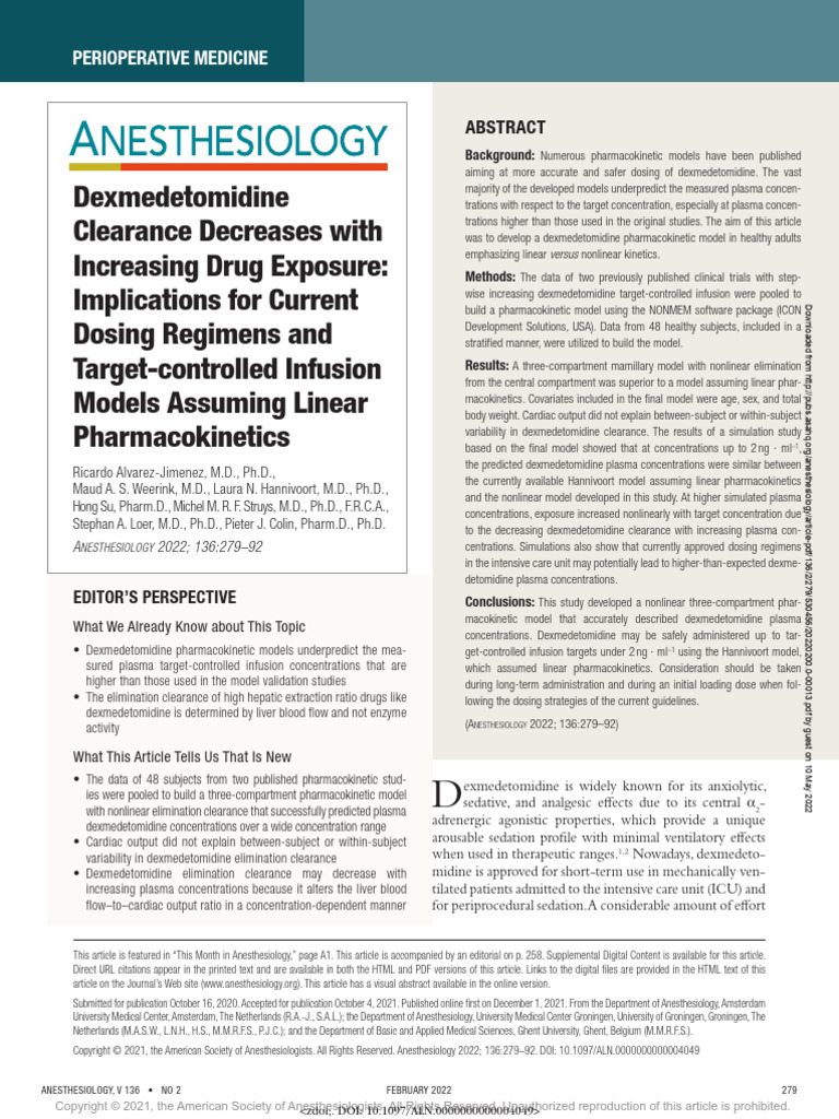 Dexmedetomidine Clearance Decreases With Increasing Drug Exposure ...