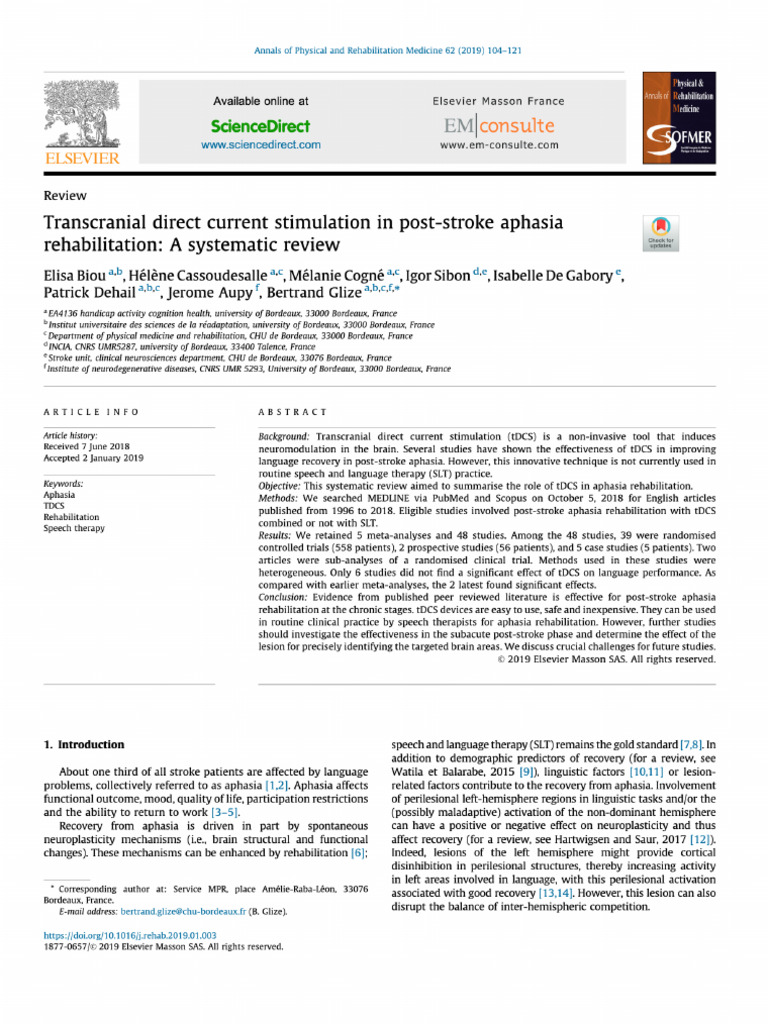 Transcranial Direct Current Stimulation in Post-Stroke Aphasia Rehabilitation - A Systematic ...