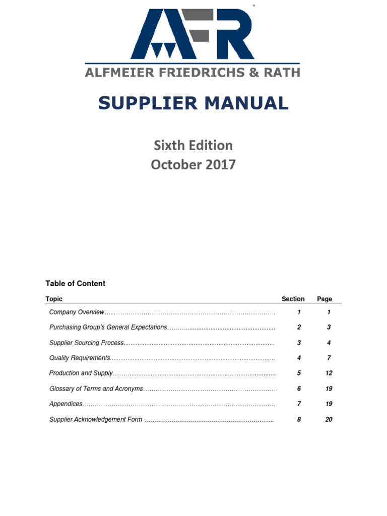 AFR Supplier Manual | PDF | Packaging And Labeling | Pallet