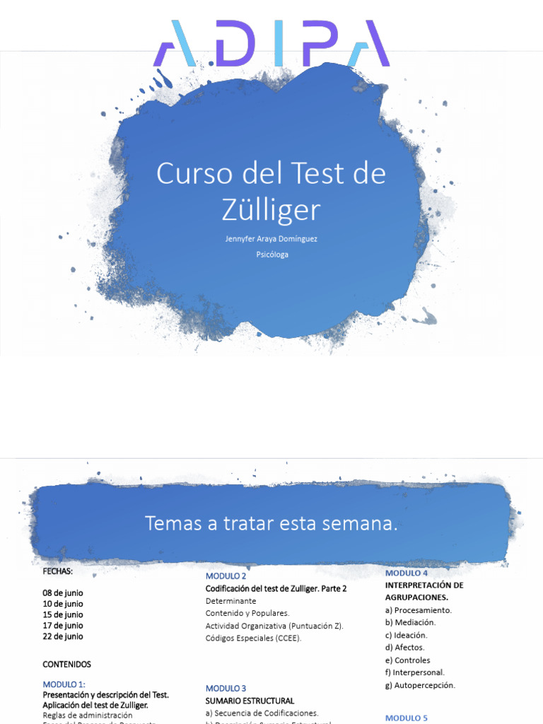 Test de Zulliger Aplicación, Tabulación y Confección de Informes ...