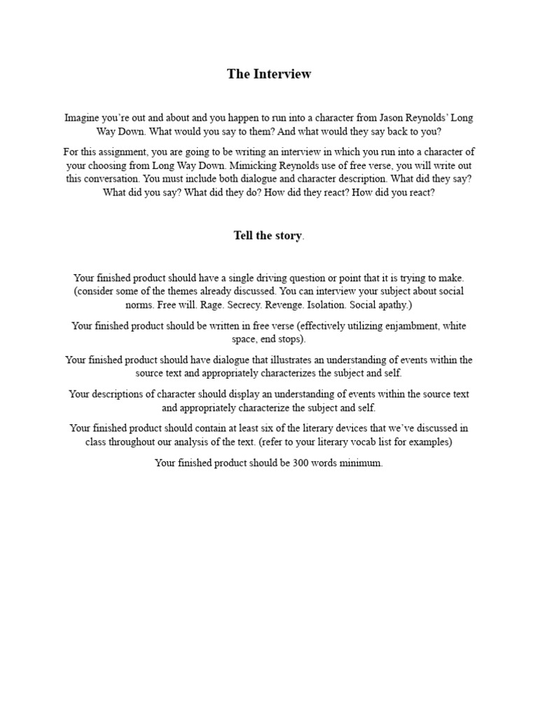 LWD Interview Creative Writing Assignment | PDF
