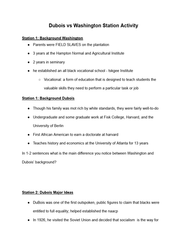 Washington vs. Du Bois: Key Differences | PDF | W. E. B. Du Bois | The ...