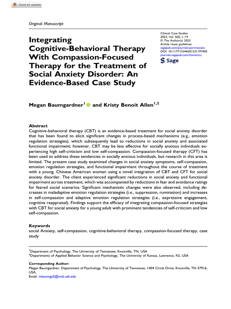 Baumgardner Benoit Allen 2023 Integrating Cognitive Behavioral Therapy With Compassion Focused ...