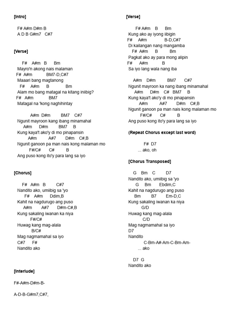 Nandito Ako Chords in F# | PDF