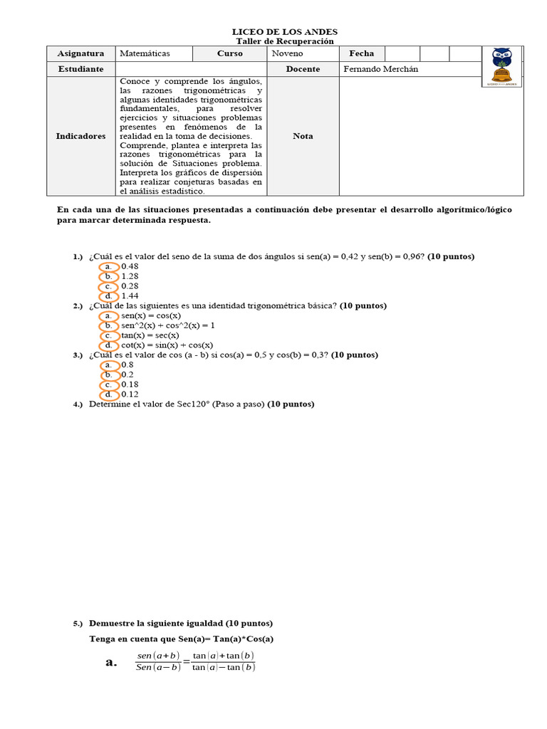 Recuperación Noveno | PDF