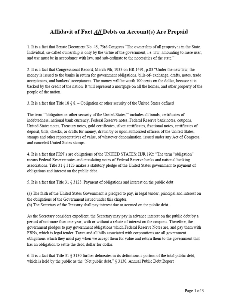 Affidavit All Debts Are Prepaid 2023 | PDF