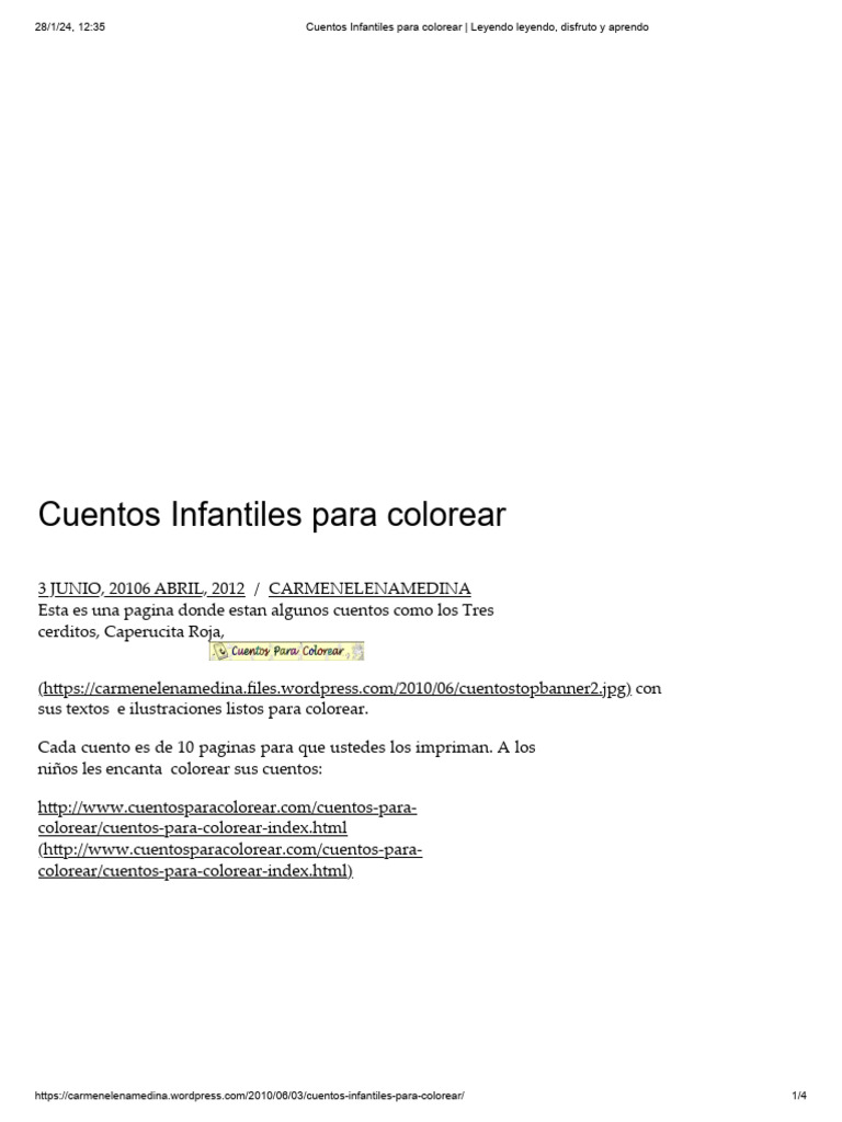 Cuentos Infantiles Para Colorear Leyendo Leyendo Disfruto Y Aprendo