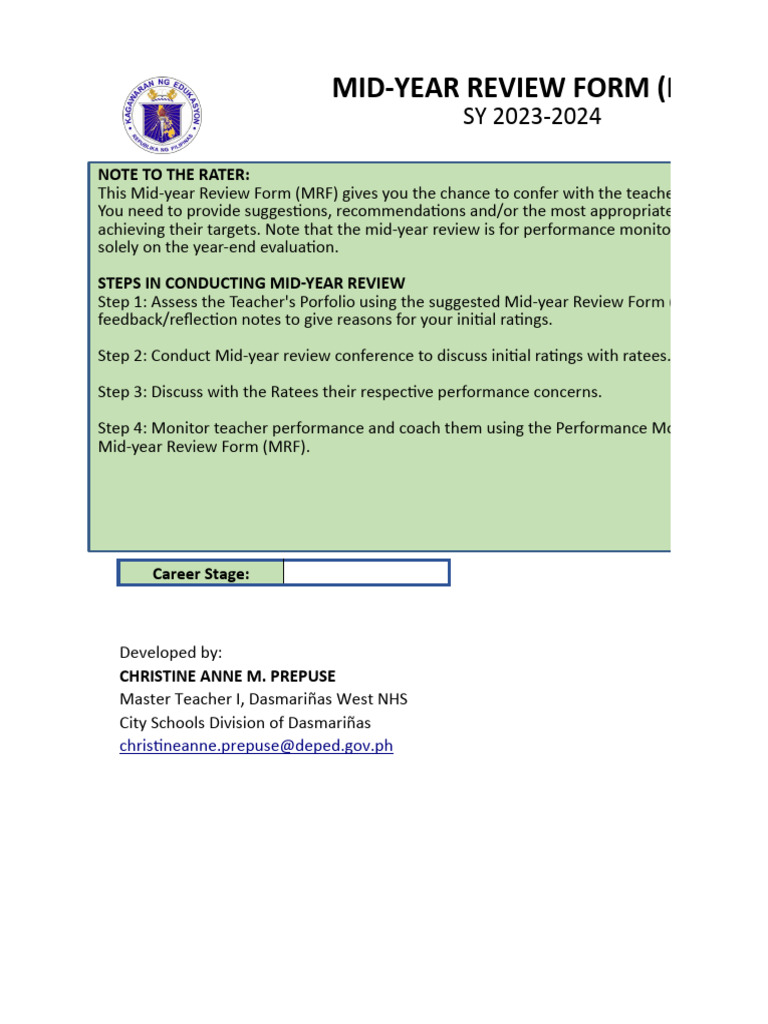 Mid-Year Review Form 2023-2024 | PDF | Learning | Lesson Plan