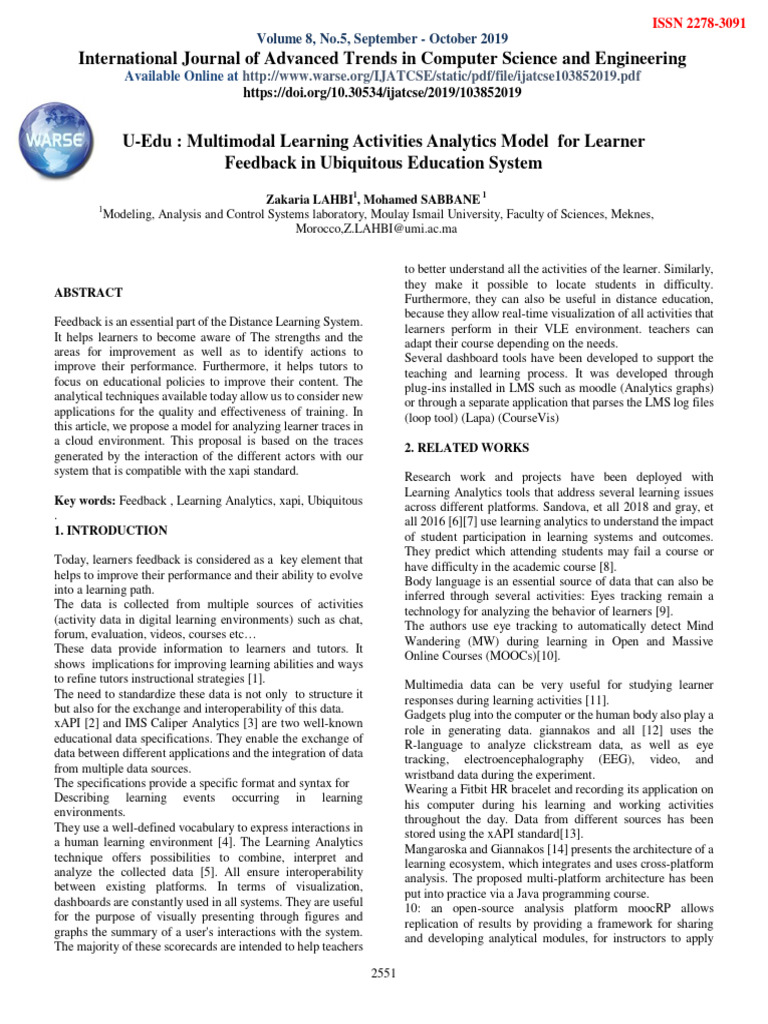 Multimodal Learning Activities Analytics Model | PDF | Learning | Analytics