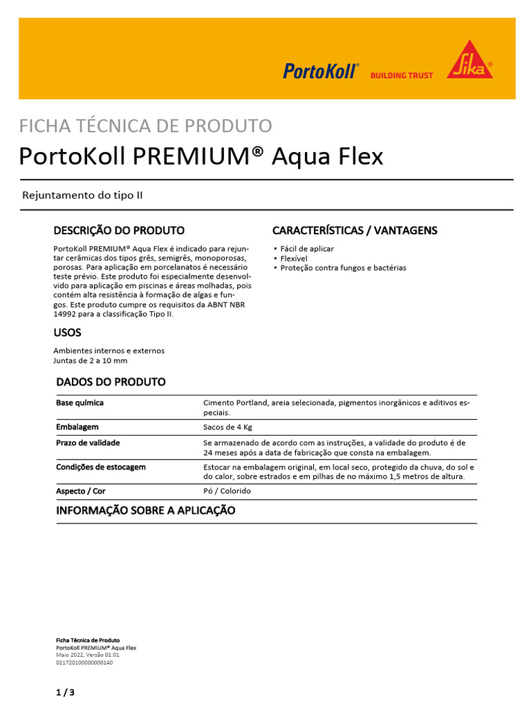 Portokoll Premiumaquaflex | PDF | Piscina | Cimento