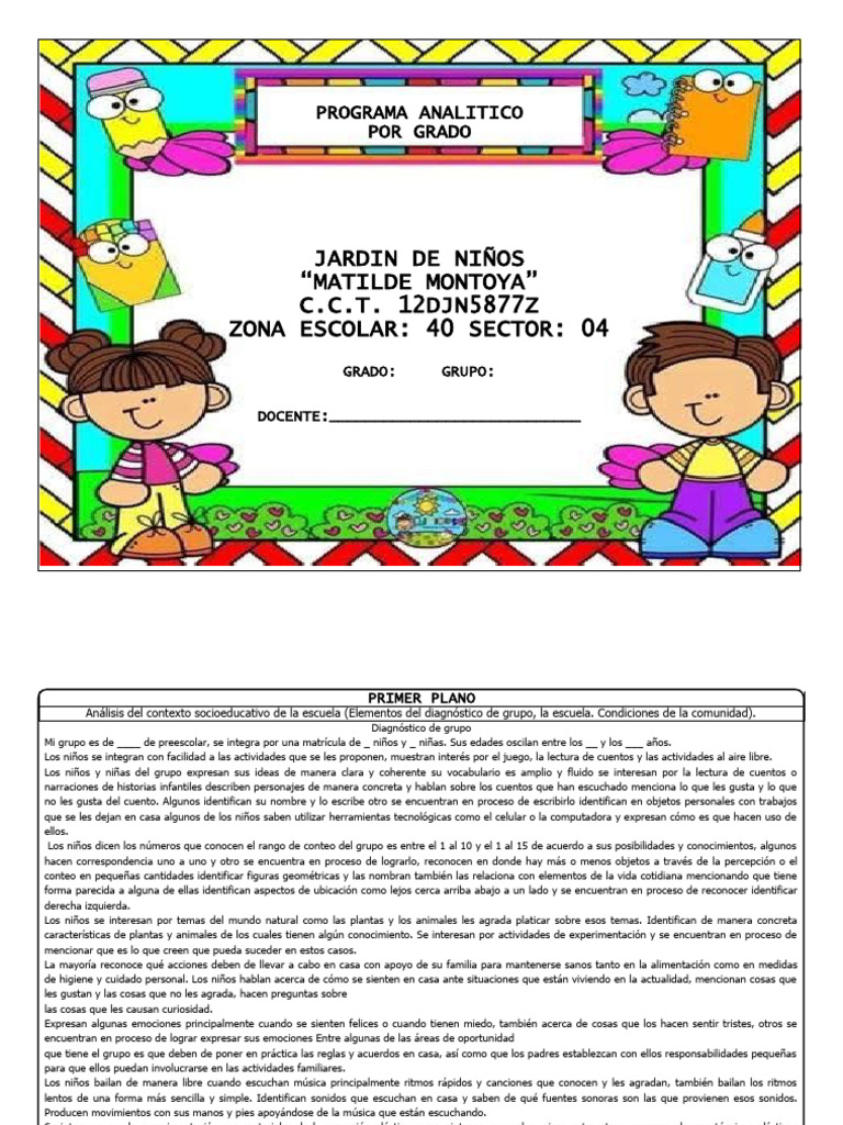 Programa Analitico Por Grado Docente Pdf Educación De La Primera