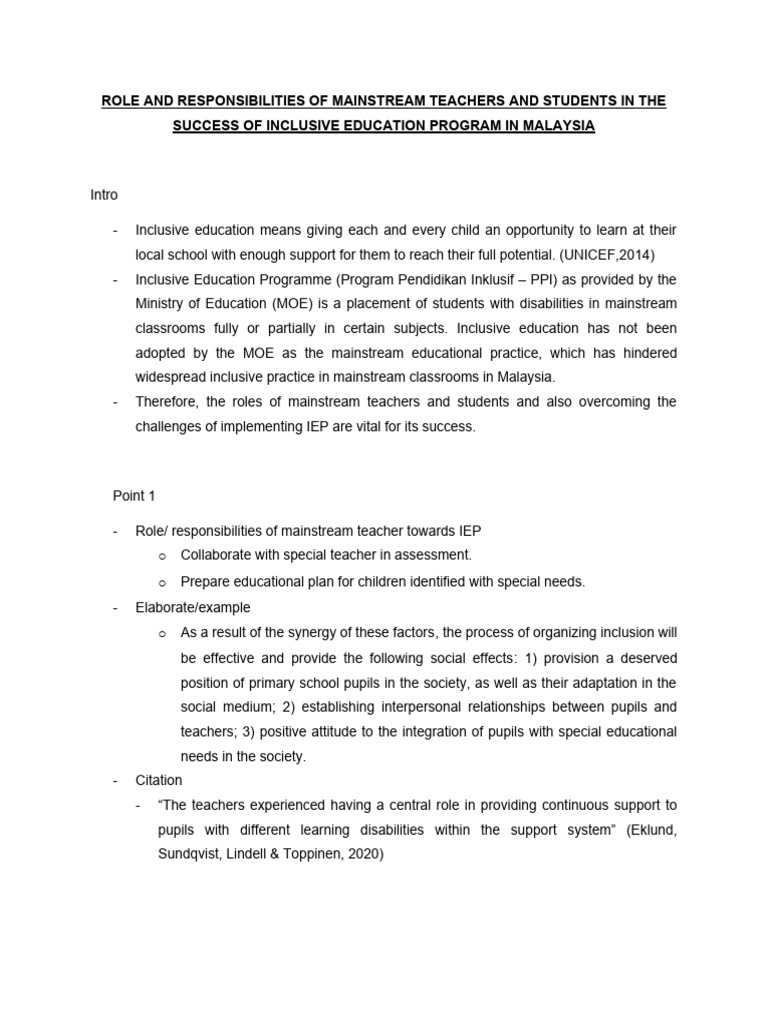 Mainstream vs Special School Roles in IEP | PDF | Inclusion (Education ...