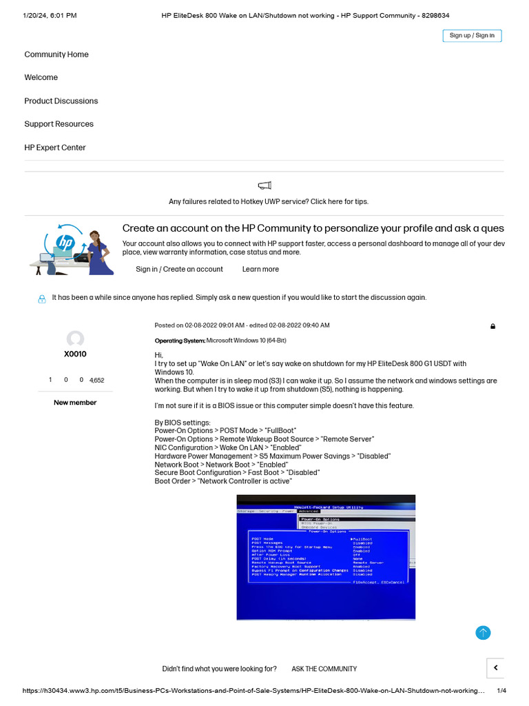 HP EliteDesk 800 Wake On LAN Issue | PDF