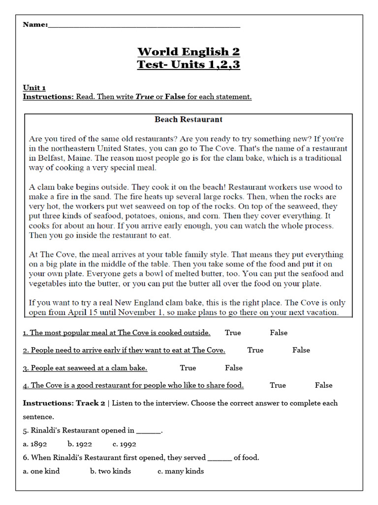 Test World English 1 2 3 | PDF | Curry | Vegetables