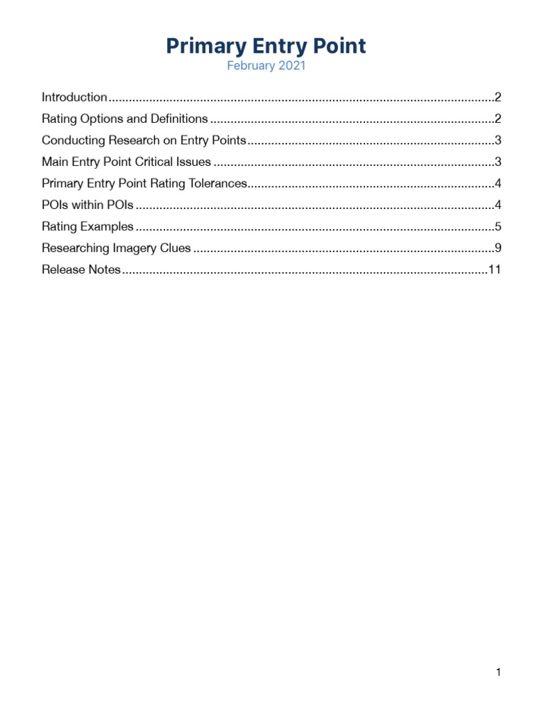 POI Evaluation - Pin and Primary Entry Point | PDF