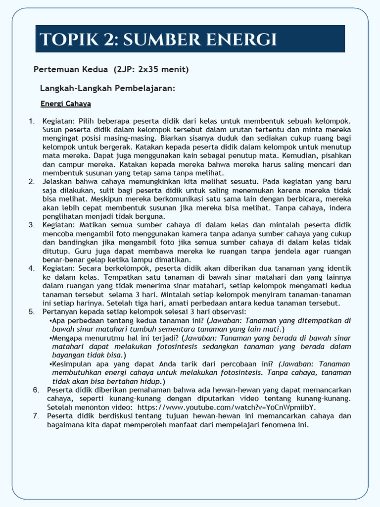 3674 - Topik 2 (Sumber Energi) - Langkah Pembelajaran - Syanet SLK | PDF