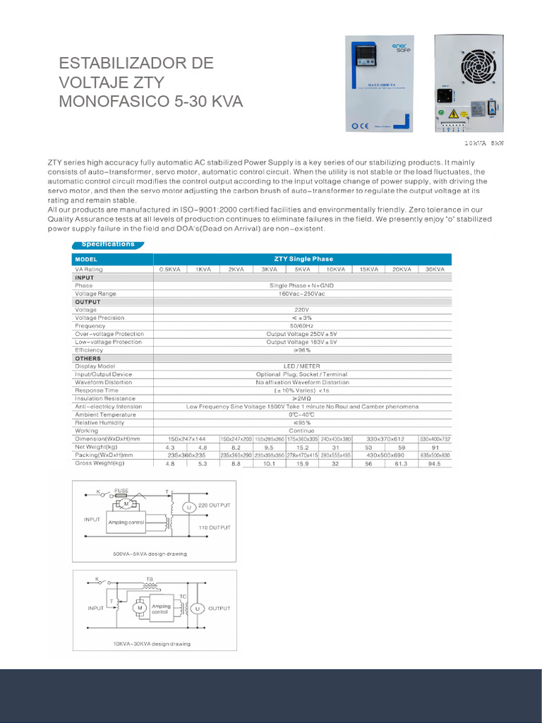 Ficha Estabilizadores 10kva Enersafe V3 | PDF