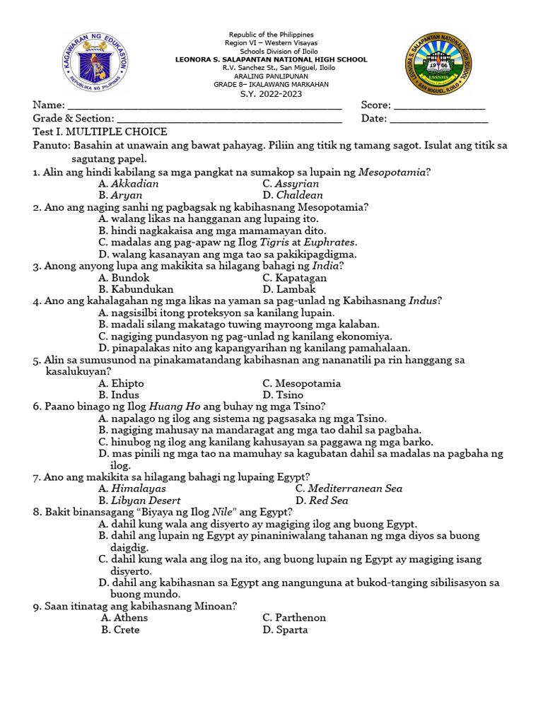 2nd Quarter Exam AP | PDF
