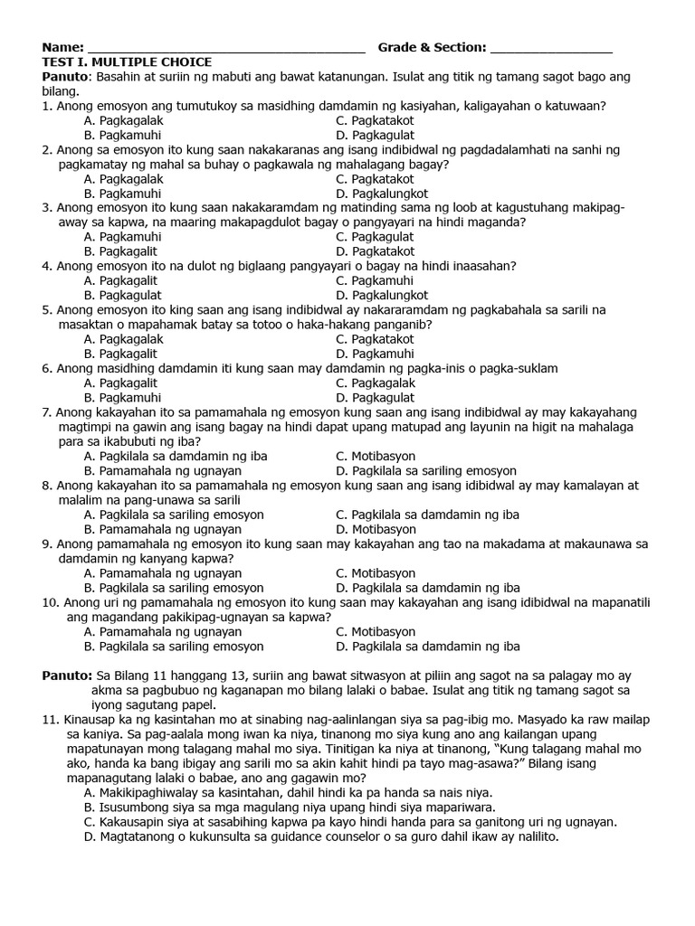 Esp 8 3rd Grading Exam | PDF