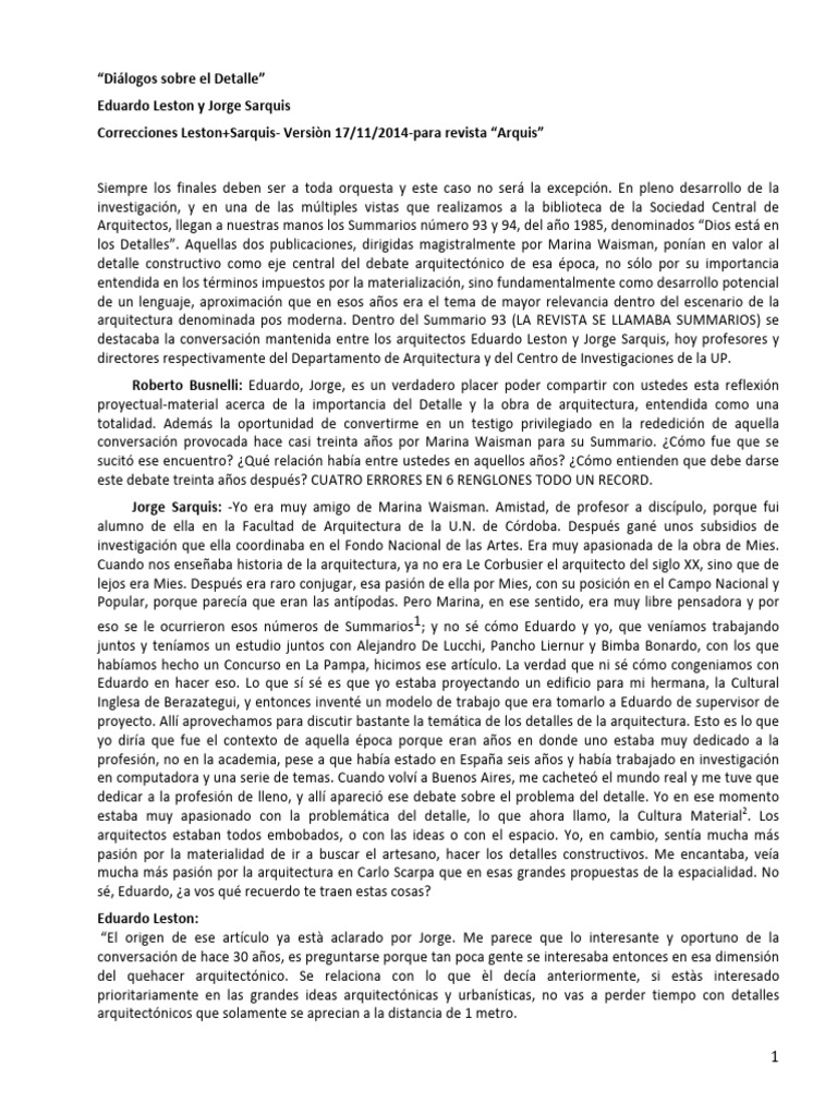 Detalle Sarquis Leston Busnelli | PDF | Arquitecto | Teoría