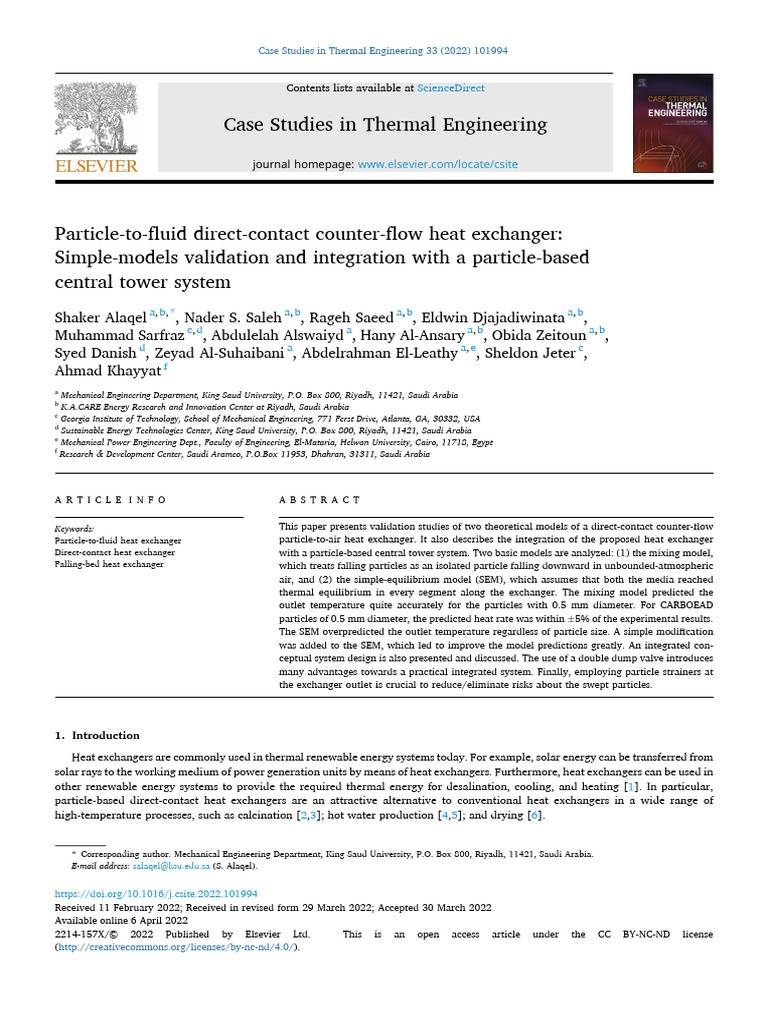 Particle-to-Fluid Heat Exchanger Study | PDF | Heat Transfer | Heat ...
