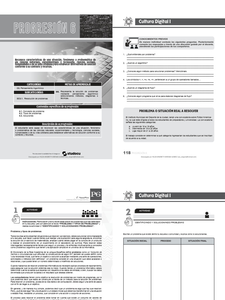 PROGRESION 6 - Cultura Digital I | Descargar gratis PDF | Informática | Algoritmos