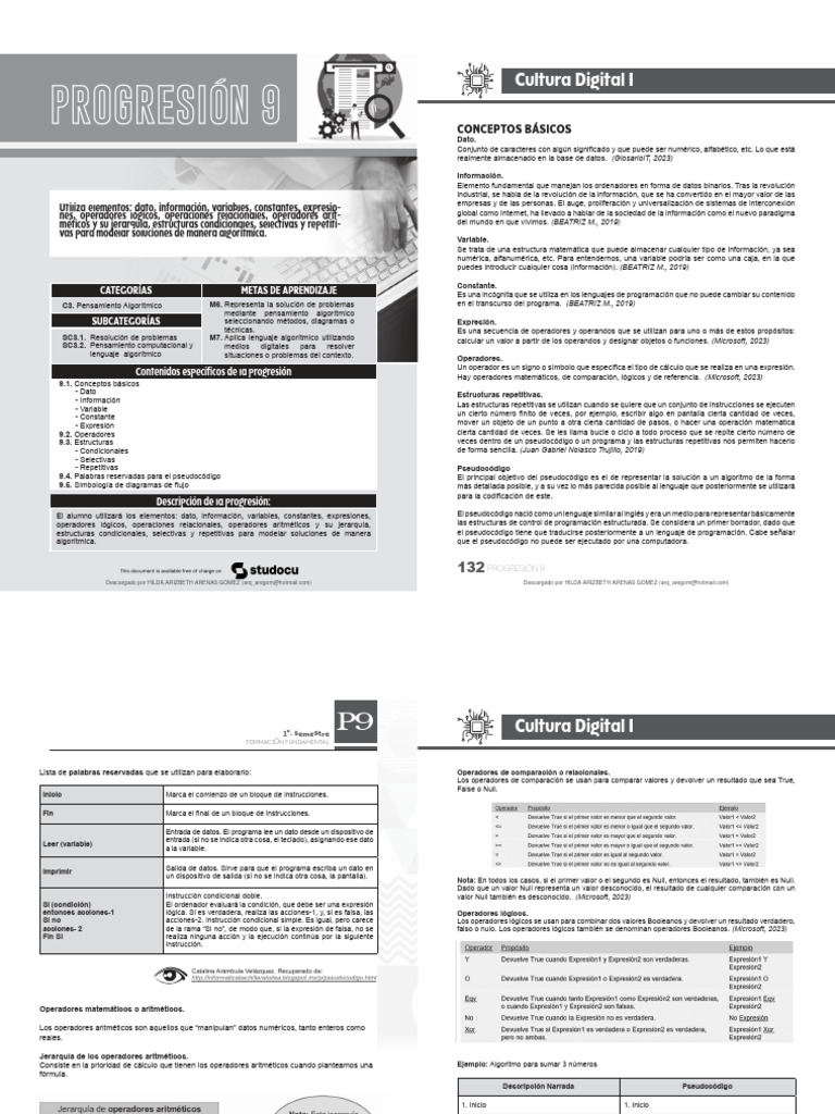 Pensamiento Algorítmico y Pseudocódigo | PDF | Algoritmos | Lenguaje de programación