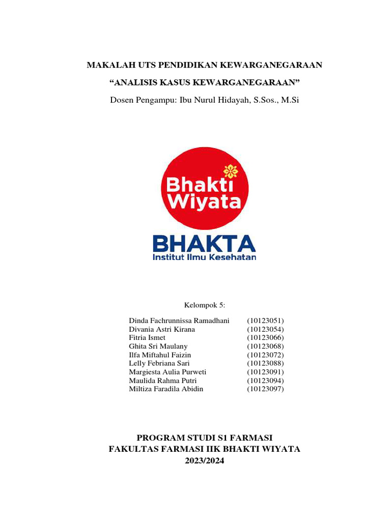 KELOMPOK 5 S1 FARMASI (B) PPKN - UTS - Analisis Kasus KWN | PDF