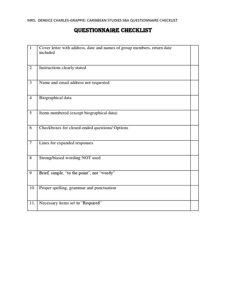 Questionnaire Checklist | PDF