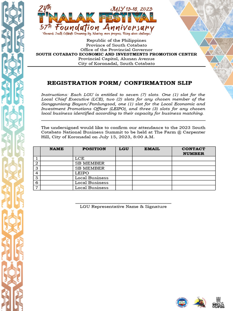 Registration and Confirmation Form | PDF