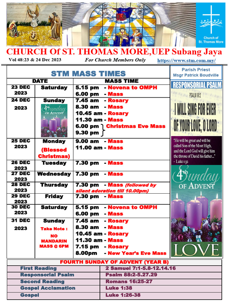 STM Church December 2023 Mass Schedule | PDF | Worship | Catholic Liturgy