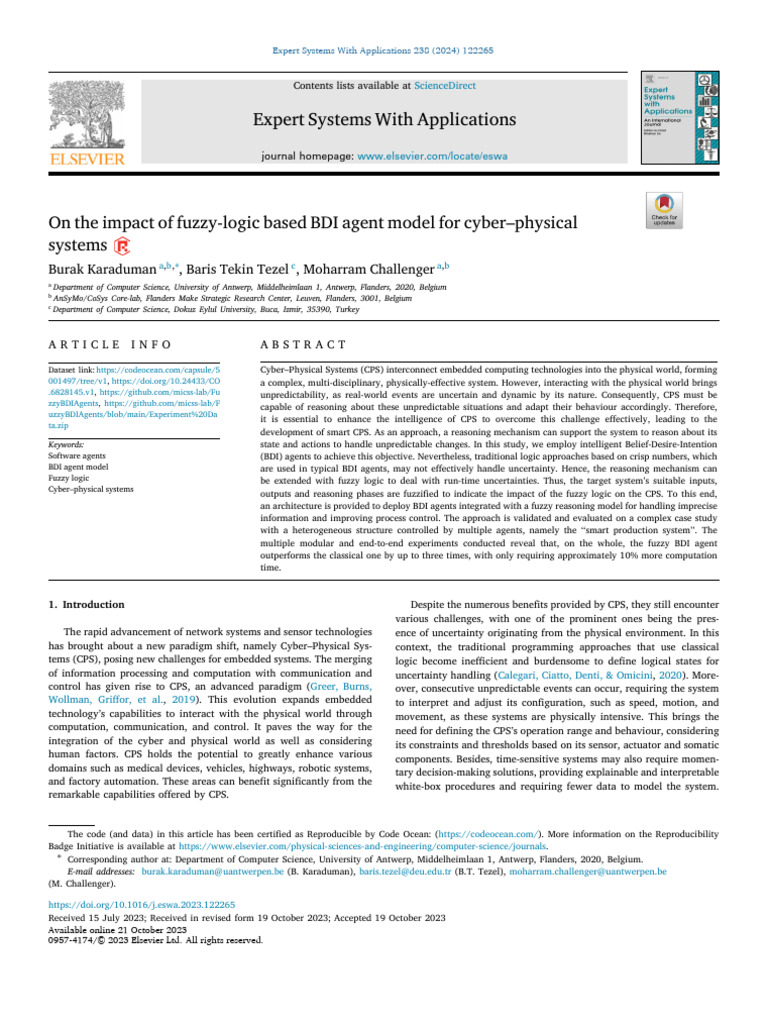 On-the-impact-of-fuzzy-logic-based-BDI-agent-model - 2024 - Expert-Systems-with | PDF