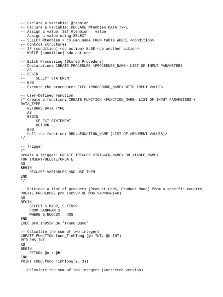 SQL Procedures and Functions Guide | PDF | Parameter (Computer ...