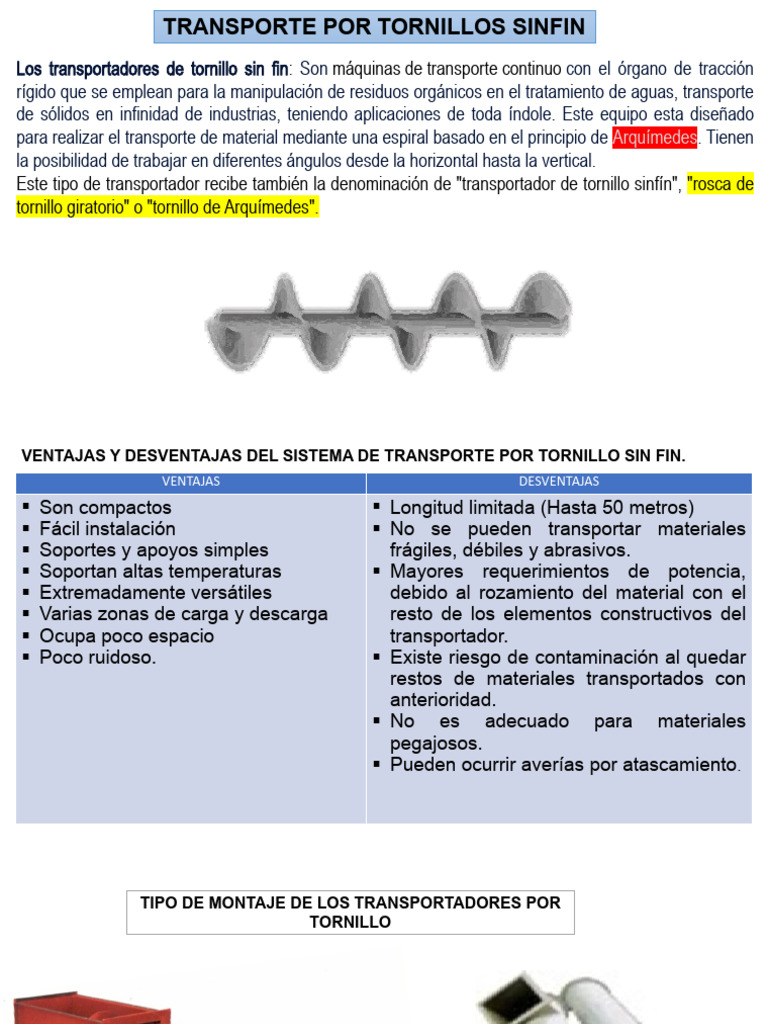 Transporte Por Tornillo Sin Fin | PDF | Tornillo | Máquinas