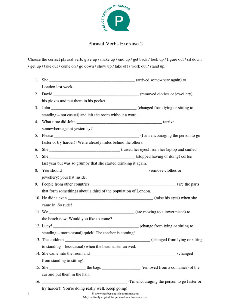 Phrasal Verbs Exercise 2 | PDF